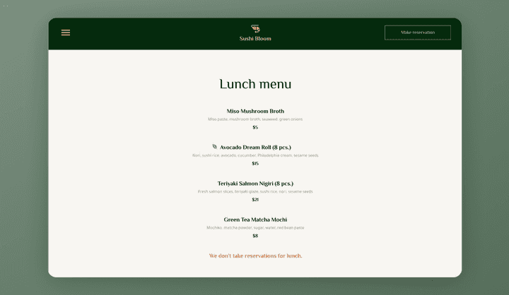 Sushi Restaurant Website Template | Sushi Website Design | Uizard