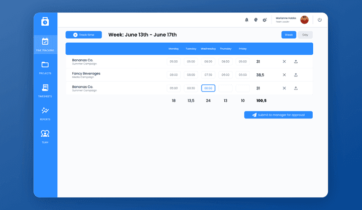 Employee Time Tracking Web App UI Design Template | Uizard