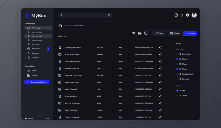 File Management Web App Template (Dark) | Uizard