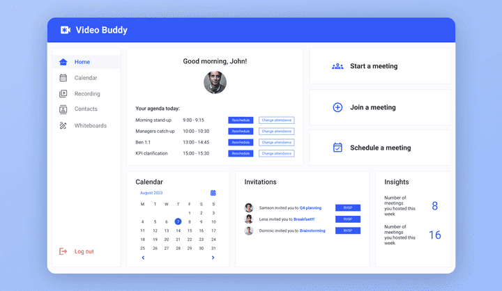 Video Meeting Web App Template | Video Call Web App Design | Uizard