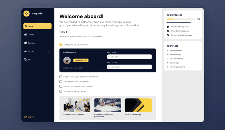 Employee Onboarding Web App Template | Onboarding Web App UI | Uizard