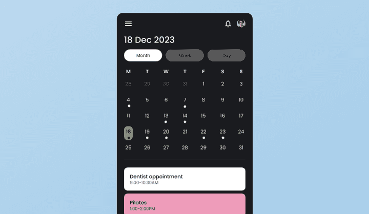 Calendar App Template | Calendar App UI Design | Uizard