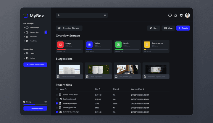 File Management Web App Template (Dark) | Uizard